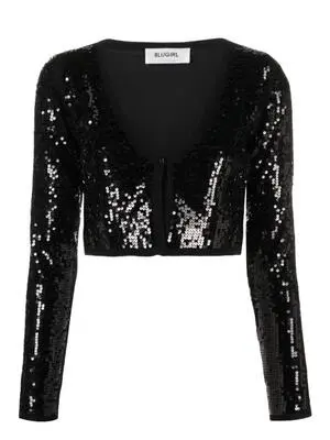 BLUGIRL Sequin Embellished Cropped Cardigan - Black