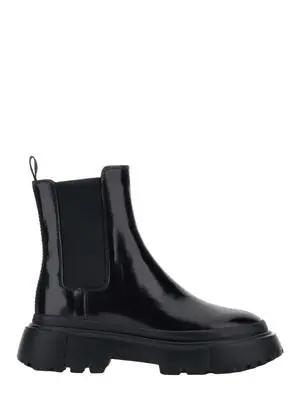 Hogan Round Toe Ankle Boots - Black
