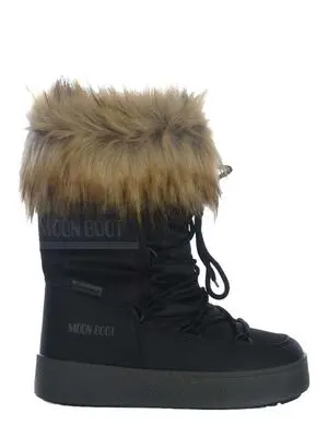 Moon Boot Itrack Low Monaco Lace-up Boots With Fur Trim - Black