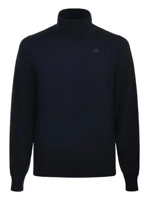 K-WAY Turtleneck Wool Knitwear" Fine Knit, Long Sleeve, Ribbed Details - Black