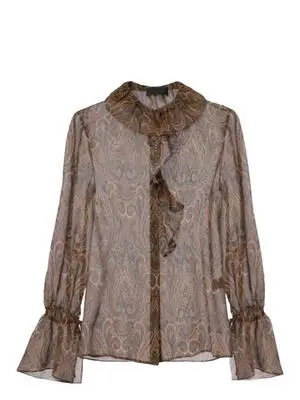 NILI LOTAN Cecily Paisley Silk Blouse - Gray