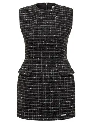 MSGM Checked Embellished Sleeveless Mini Dress - Black