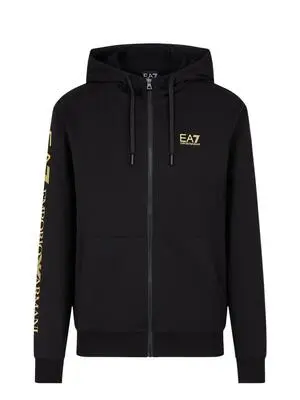 EA7 Logo Print Zip-up Hoodie - Black
