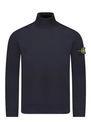 Stone Island Compass Patch Roll Neck Jumper - Blue