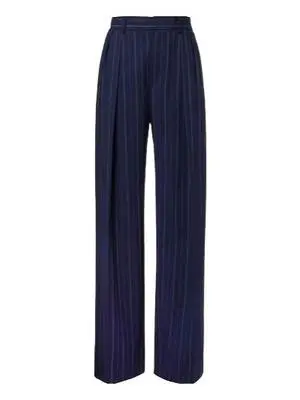 Ralph Lauren Wool Wide-leg Trousers With Pinstripes - Black