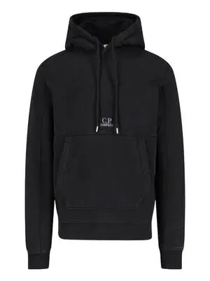 C.P. COMPANY Logo Embroidered Cotton Hoodie - Black