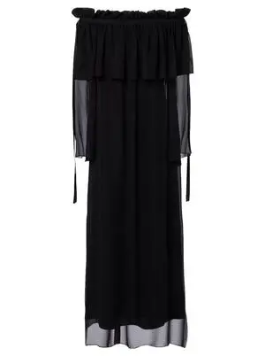 Nina Ricci Gathered Sheer Silk Maxi Dress - Black