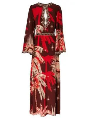 Johanna Ortiz Printed Silk Maxi Dress - Brown