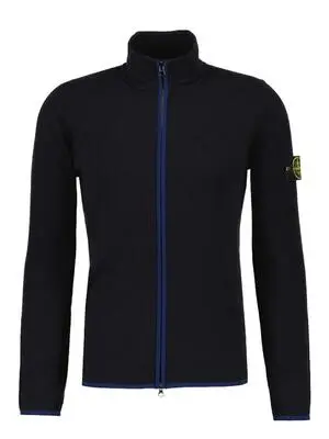 Stone Island Compass Patch High Neck Zipped Cardigan - Blue