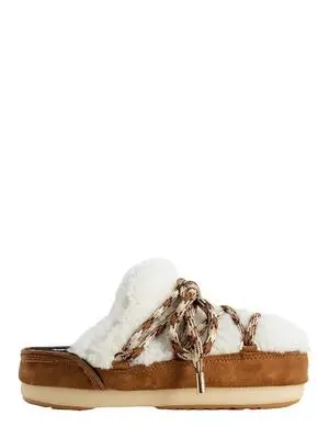 Moon Boot Round Toe Slip-on Slipper With Lace Fastening - Brown