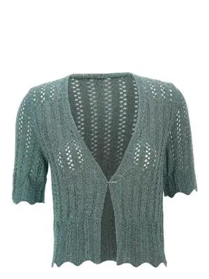KAOS Openwork Cropped Cardigan With Metallic Sequins - No