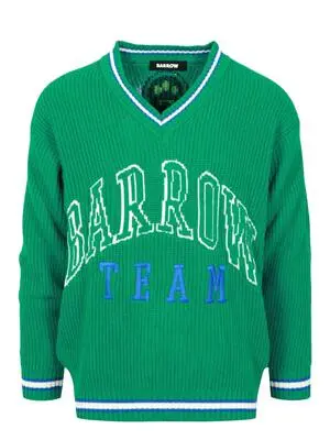 BARROW V-neck Intarsia Logo Jumper - Green
