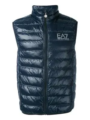 EA7 Quilted Zip-up Gilet With Logo Detail - Black