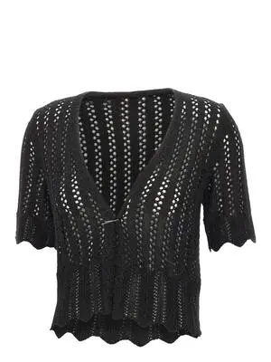 KAOS Openwork Cropped Knitted Top - Black