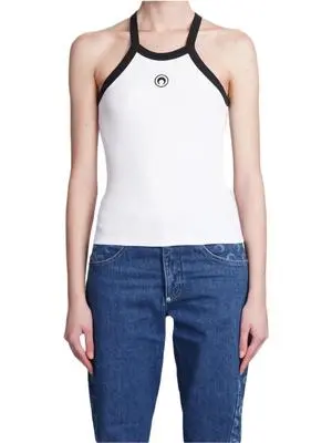 MARINE SERRE Crescent Moon Embroidered Ribbed Racerback Top - Multicolor