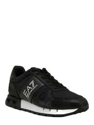 EA7 Logo Embossed Lace-up Sneakers - Black
