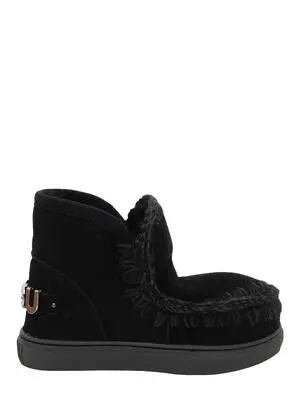 Mou Suede Eskimo Boots With Metal Details And Knitting - Black