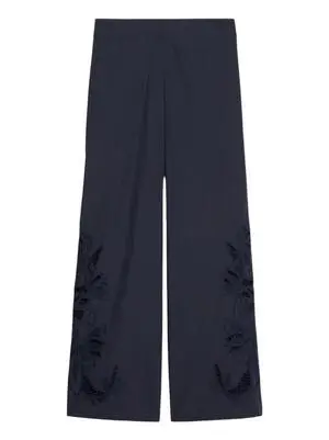 IBLUES Embroidered Cotton Wide-leg Trousers - Navy