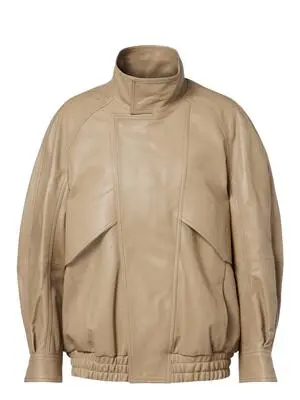 Nour Hammour Leather Jacket - Beige