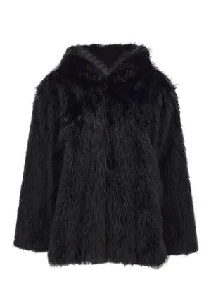 KAOS Hooded Faux Fur Coat - Black