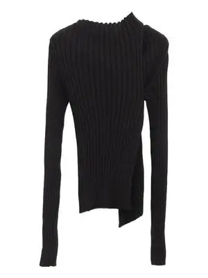 Paloma Wool Asymmetric Ribbed Sweater With Back Button Closure - Black