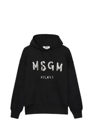 MSGM Logo Printed Drawstring Hoodie - Black
