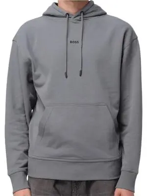 Hugo Boss Long-sleeved Hooded Sweatshirt With Chest Logo - Gray