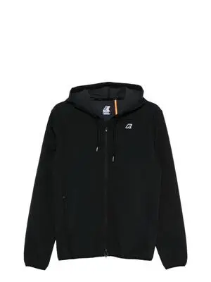 K-WAY Hooded Zip-up Jacket With Logo Patch - Black