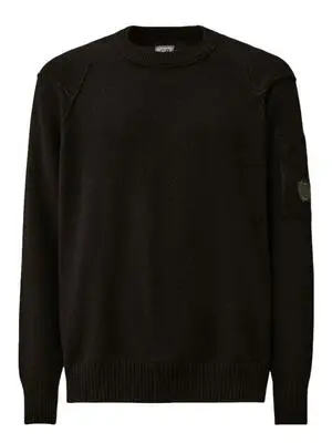 C.P. COMPANY Lens Detailed Crewneck Jumper In Lambswool - Black
