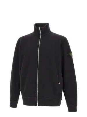 Stone Island Zip-up Sweatshirt With Logo Patch - Black