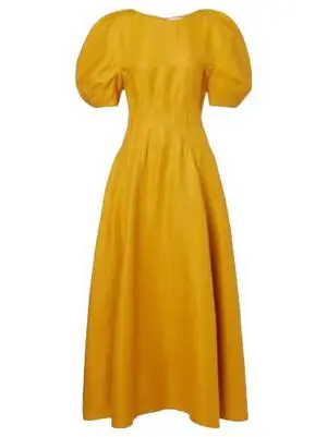 Gabriela Hearst Gabriela Hearst Ranya Puff Sleeve Linen Twill Maxi Dress Brown