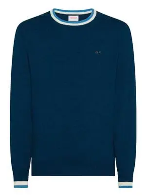 SUN 68 Contrast Trim Knitted Sweater - Blue