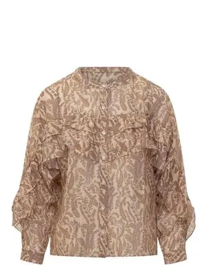 Ba&sh Tunella Printed Ruffled Top - Nude