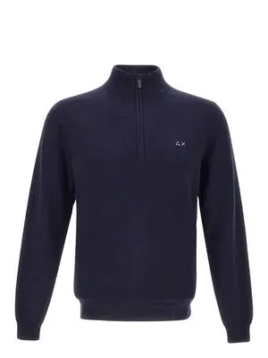 SUN 68 Half-zip Knitted Sweater With Embroidered Logo - Black
