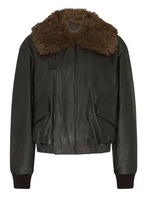 LEMAIRE Cropped Waist Leather Jacket - Brown