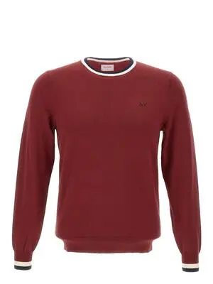 SUN 68 Striped Round Neck Jumper - Red