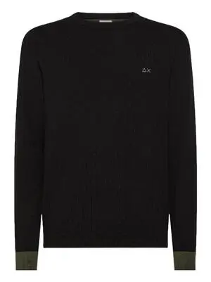 SUN 68 Crew Neck Knitted Sweater With Contrast Elbow Patches - Black