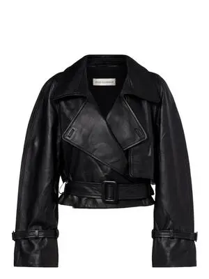 Nour Hammour Cropped Leather Jacket - Black