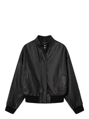 GIMAGUAS Gimaguas Black Leather Zip-Up Jacket With Silver Button Pocket Details