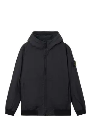 Stone Island Logo Patch Zip-up Hooded Jacket - Black