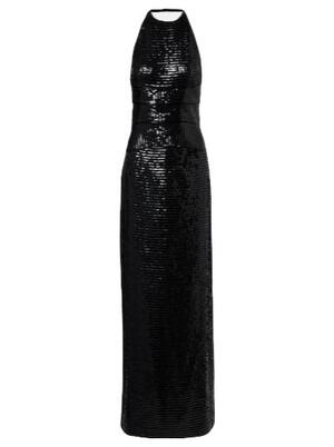 Roberto Cavalli Sequined Halterneck Silk Gown - Black