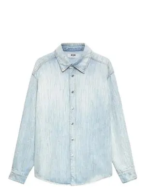 MSGM Washed-denim Button-up Overshirt - Blue