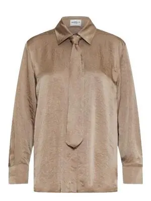 Marella Crinkle Fabric Shirt With Tie Detail - Mud