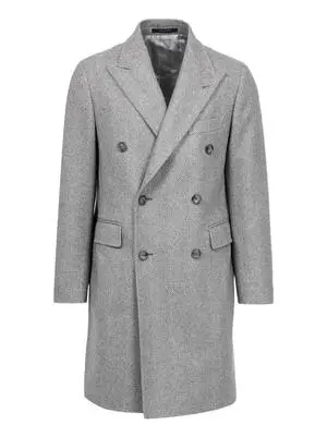 Tagliatore Tagliatore Long Sleeved Double Breasted Herringbone Coat Gray