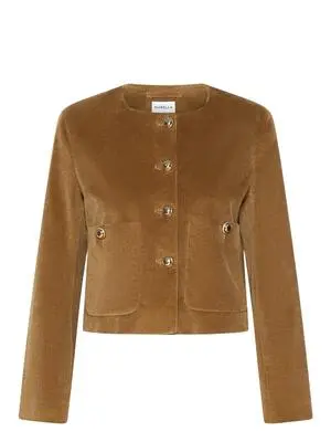 Marella Velvet Boxy Jacket With Patch Pockets - Olive
