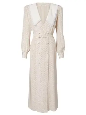 Alessandra Rich Polka Dot Silk Midi Dress With Lace Trim - White