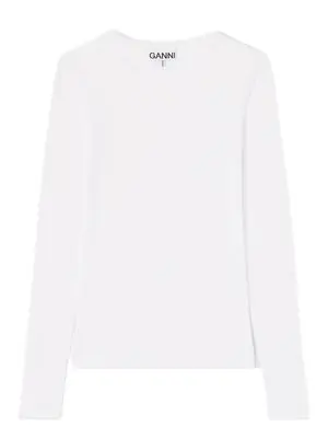 GANNI Rib Long-sleeve Top With Crew Neck - White