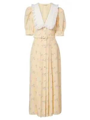 ALESSANDRA RICH Alessandra Rich Floral Silk Belted Midi Dress With Lace Trim