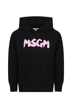 MSGM Hooded Sweatshirt With Ribbed Details - Black