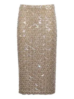 P.a.r.o.s.h Sequin Floral Midi Skirt - Nude